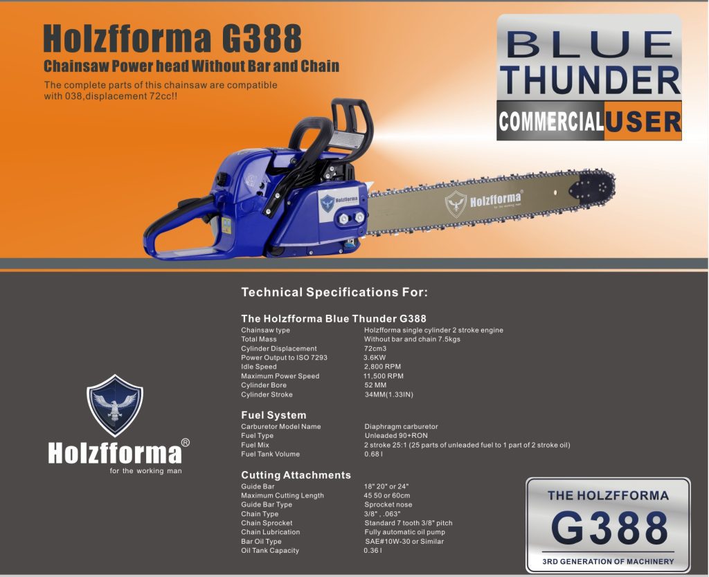 72cc Holzfforma Blue Thunder G388 Gasoline Chainsaw